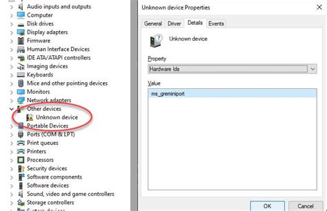 unknown device ms greminiport r windowshelp