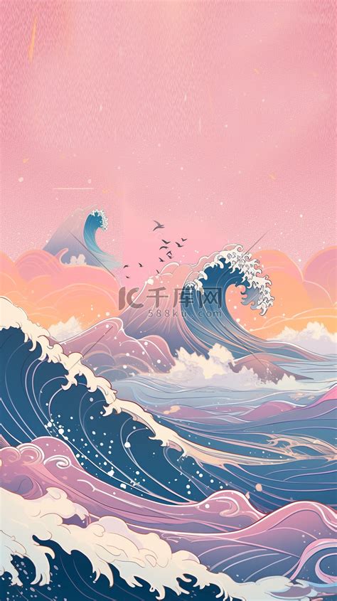 国潮海浪新国风海浪插画图片 千库网