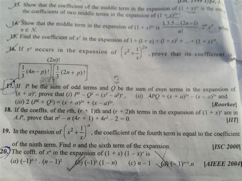 Write The Statement Of Binomial Theorem For Positive Integral Indices
