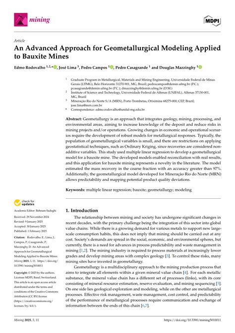 Pdf An Advanced Approach For Geometallurgical Modeling Applied To Bauxite Mines