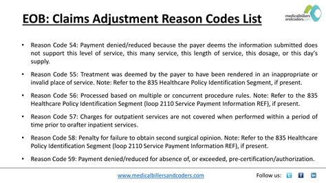 Eob Claims Adjustment Reason Codes Listpptx