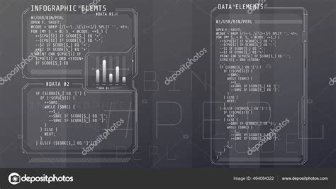 hud interface elements with part of the code perl stock vector by