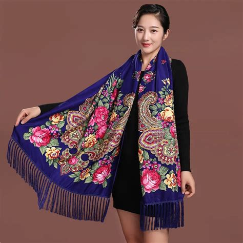 18065cm Russian Style Plaid Wool Scarf For Women Long Winter Shawl