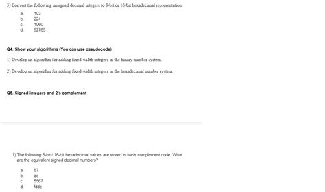 Solved 3 Convert The Following Unsigned Decimal Integers To