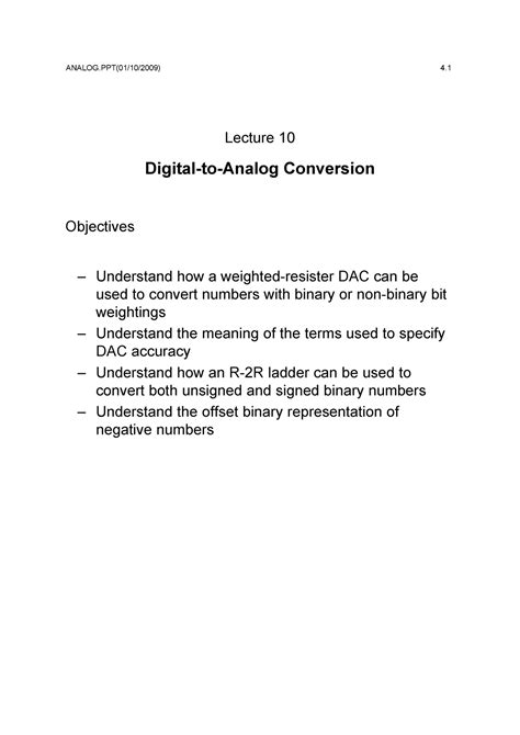 Lecture Notes Digital To Analog Conversion Lecture Digital To Analog