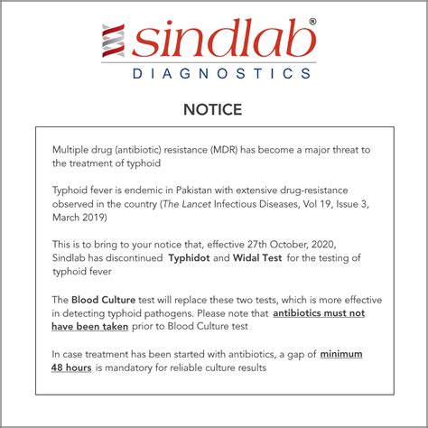 Sindlab Sindlab Has Discontinued Typhidot And Widal Test