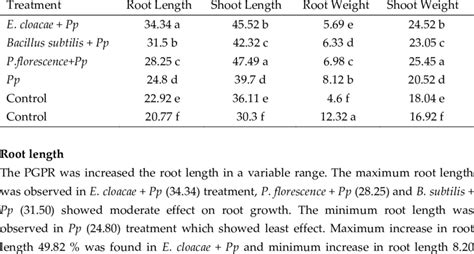 Effectiveness Of Pgpr And Pp On Plant Growth Variables Download Scientific Diagram