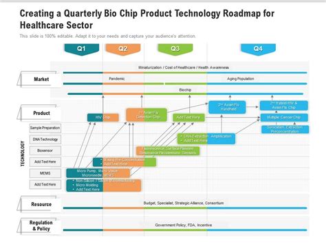 Creating A Quarterly Bio Chip Product Technology Roadmap For Healthcare Sector Presentation