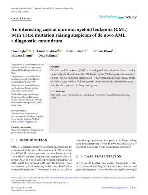 Pdf An Interesting Case Of Chronic Myeloid Leukemia Cml With T315i