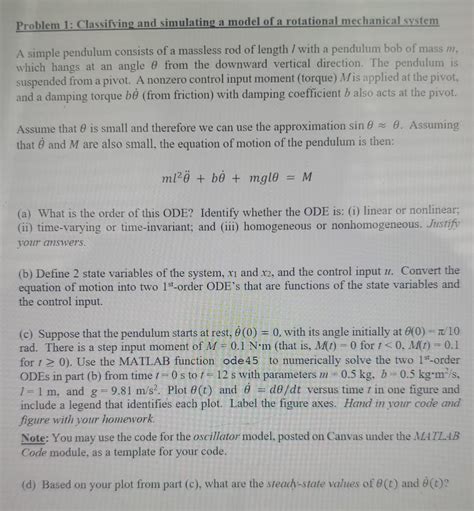 Solved Problem 1 Classifying And Simulating A Model Of A