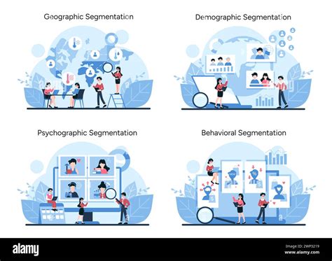 Market Segmentation Facets Set Vivid Vector Illustrations Present Geographic Demographic