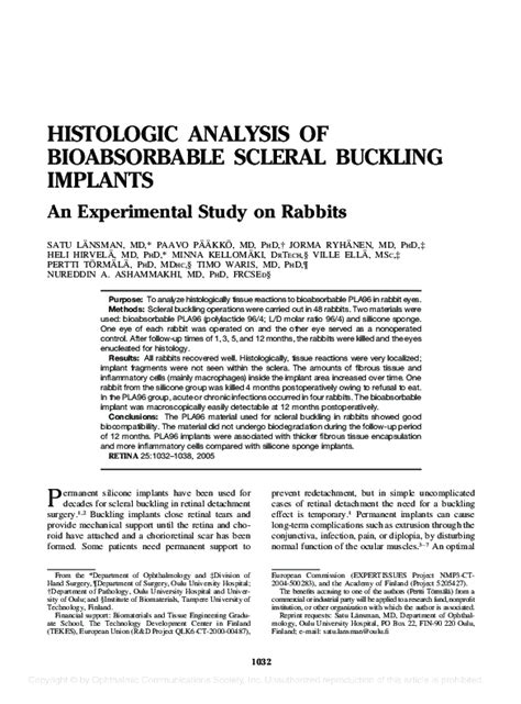 Pdf Histologic Analysis Of Bioabsorbable Scleral Buckling Implants