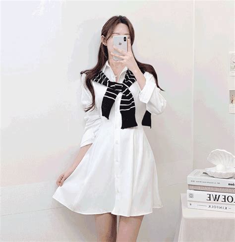 Set가능구김비침x 청순해 데이트정석 셔츠 미니 원피스 에이블리