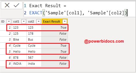 EXACT DAX Function TEXT Function Power BI Docs