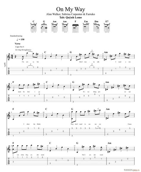 On My Way指弹 Alan Walker 歌谱简谱网