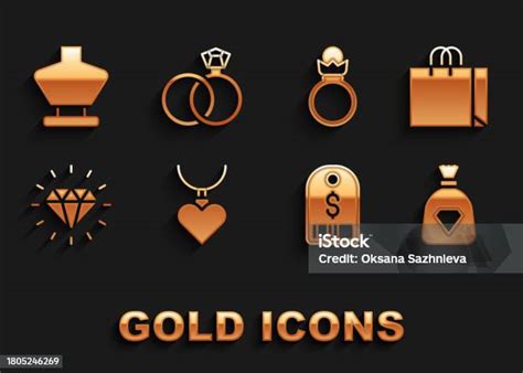 하트 모양의 펜던트 쇼핑백 보석 가방 보석 가격표 달러 다이아몬드 약혼 반지 마네킹 및 결혼 반지 아이콘과 목걸이 세트 벡터 0명에 대한 스톡 벡터 아트 및 기타 이미지