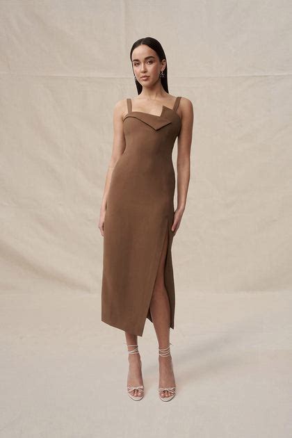 Phillipa Fold Contrast Midi Dress Chocolate Brown By Johnny
