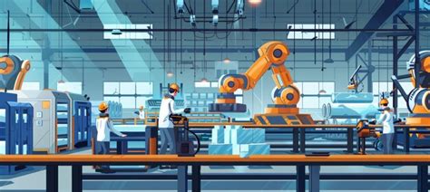Modern HighTech Factory With Robotic Machinery And Workers Overseeing