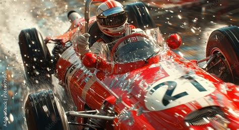 Roaring Down The Race Track A Daring Man In A Vibrant Red Race Car