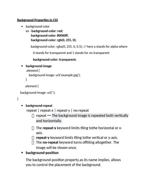 Css Background Properties Pdf Computer Graphics