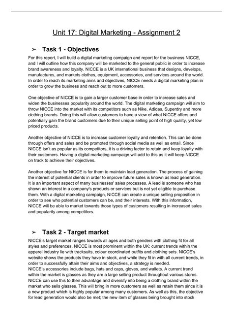 Btec Business Level 3 Unit 17 Assignment 2 Unit 17 Digital Marketing Stuvia Uk