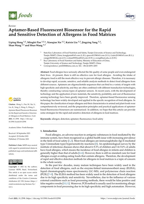 Pdf Aptamer Based Fluorescent Biosensor For The Rapid And Sensitive Detection Of Allergens In
