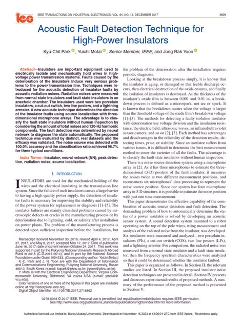 Acoustic Fault Detection Technique For High Power Insulators Pdf