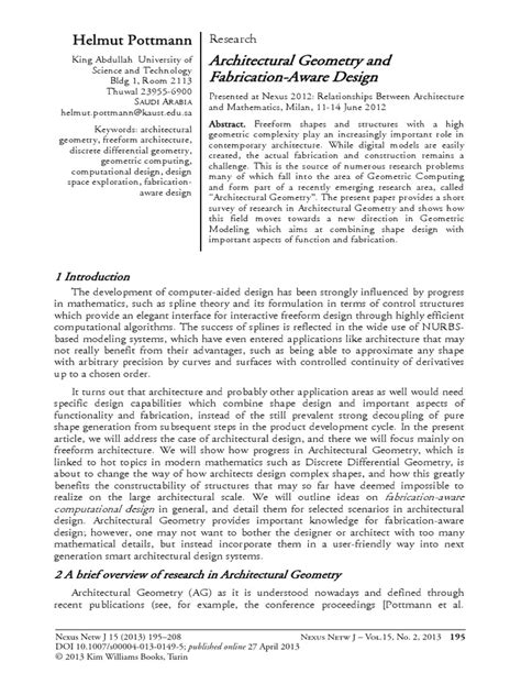 Architectural Geometry As Design Knowledge Pdf Geometry Curvature