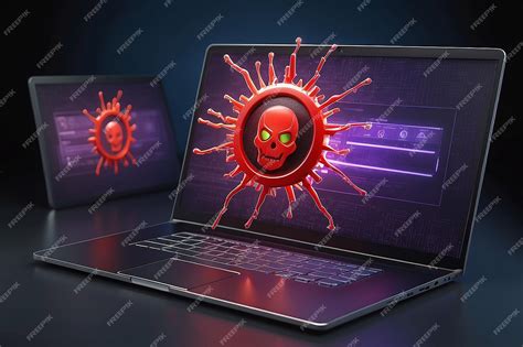 Premium Photo 3d Computer Virus Detection Icons System Error Warning On A Laptop Emergency