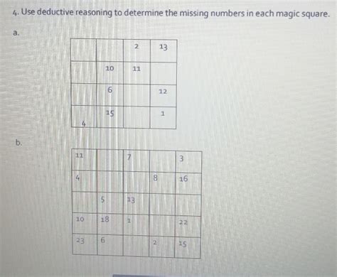 solved 4 use deductive reasoning to determine the missing numbers in