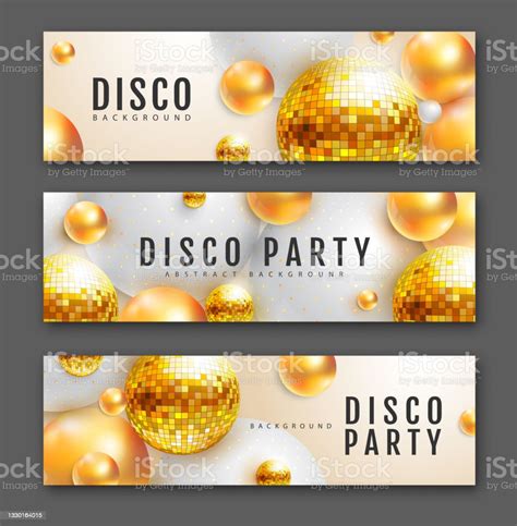 화려한 황금 구체와 디스코 볼 구와 3d 추상 배너세트 디스코 볼 배경 디스코 파티 배너 벡터 일러스트레이션 미러볼에 대한 스톡 벡터 아트 및 기타 이미지 Istock