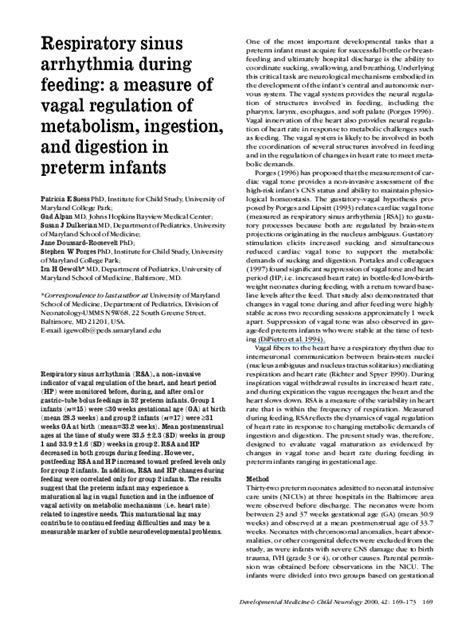 Pdf Respiratory Sinus Arrhythmia During Feeding A Measure Of Vagal Regulation Of Metabolism