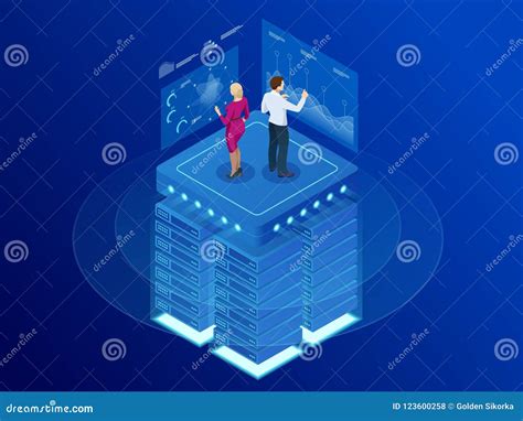Isometric Web Banner Data Analytics Platform And Statistics Vector Illustration Hosting Server