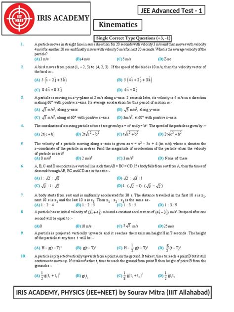 Jee Advanced Kinematics Test Pdf