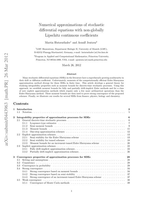 Pdf Numerical Approximations Of Stochastic Differential Equations With Non Globally Lipschitz