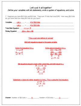 Writing Solving System Of Equations Word Problems Notes Scaffolded Practice