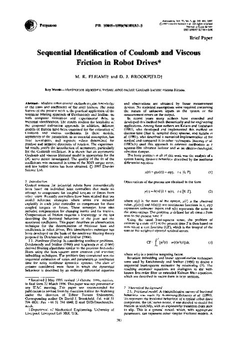 Pdf Sequential Identification Of Coulomb And Viscous Friction In Robot Drives