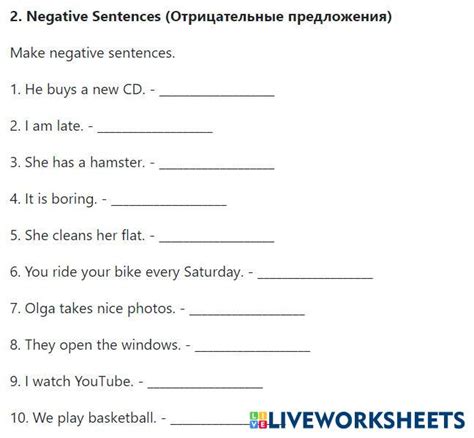 Present Simple утвердительные и отрицательные предложения Live Worksheets
