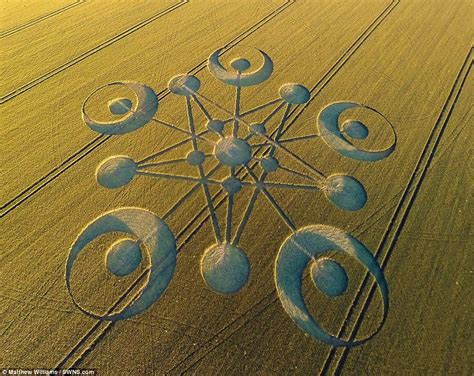 An Aerial View Of A Field With Circles In The Middle And Two Rows Of Crops Behind It