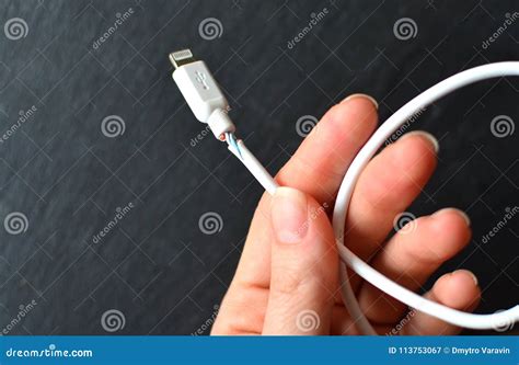 Broken Usb Cable In A Woman Hand Stock Image Image Of Refit Phone