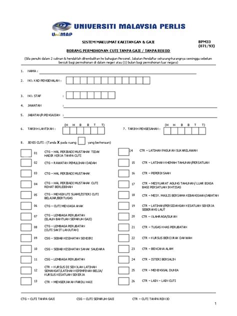 Borang Permohonan Cuti Tanpa Rekod Pdf
