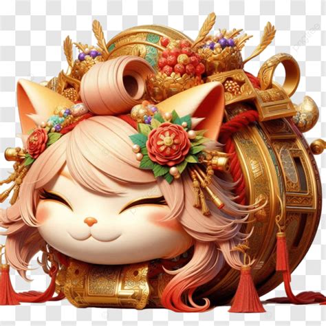 금색 머리 장식과 꽃을 머리에 쓰고 있는 고양이 금빛 머리 장식을 하고 머리에 꽃을 꽂은 고양이 장엄하고 우아해 보이는