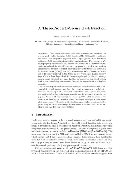 Pdf A Three Property Secure Hash Function