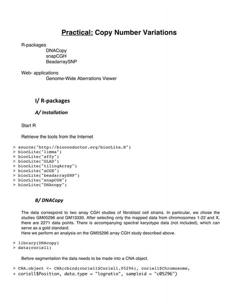 Practical Copy Number Variations
