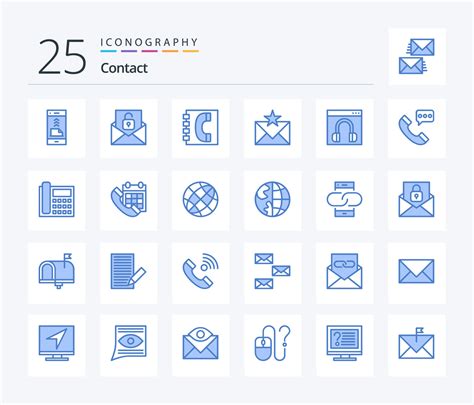 Contact 25 Blue Color Icon Pack Including Favorites Email Unlock Communication Contacts