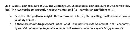 Solved Stock A Has Expected Return Of 26 And Volatility Chegg Com