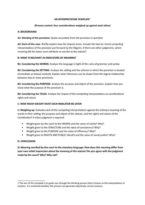 Interpretation Template An Interpretation Template 1 Process Control