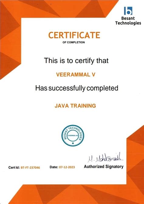 Java Certified Professionalgrowth Besanttechnologies Veerammal V