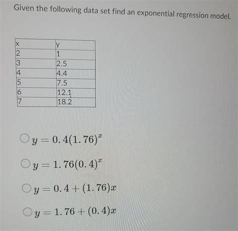 Solved Given The Following Data Set Find An Exponential
