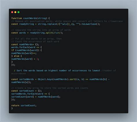 counting and sorting words in a string using javascript replace foreach and sort method by
